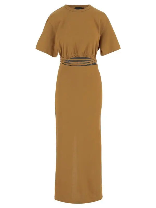Pinko Cotton Dress With Cut Out Detail And Belt - Beige