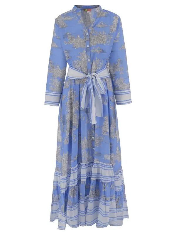 PEP'S CANNES Floral Print Cotton Dress With Belted Waist And Ruffled Skirt - Red
