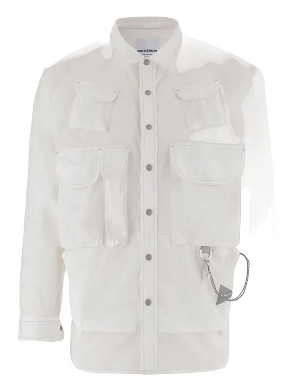 AND WANDER Mixed Cotton Shirt With Multiple Pockets - White