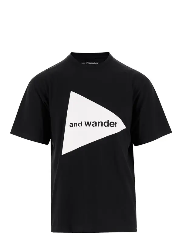 AND WANDER Cotton Blend T Shirt With Logo - Black