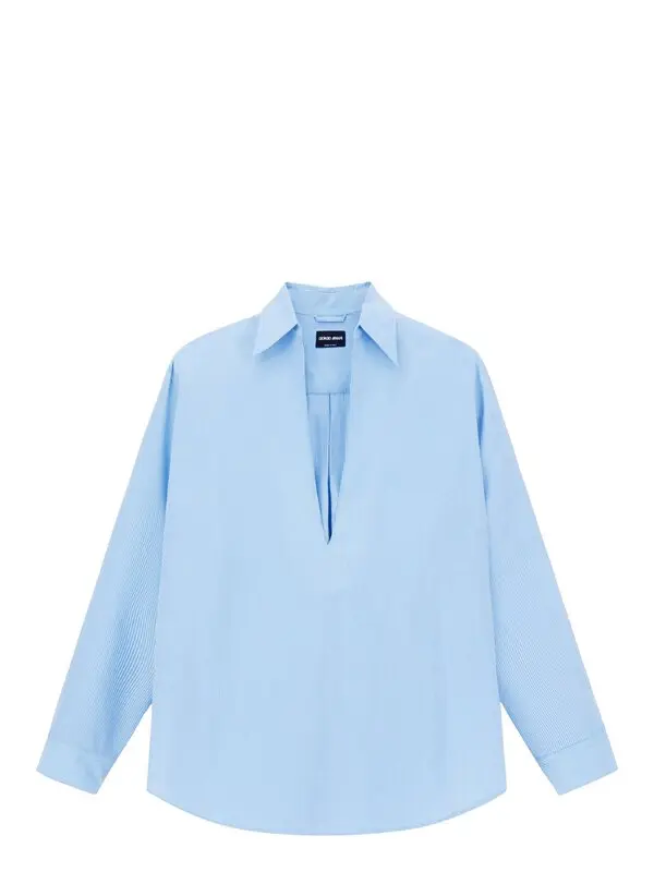 Giorgio Armani Open Shirt In Micro Striped Lyocell Blend - Clear Blue