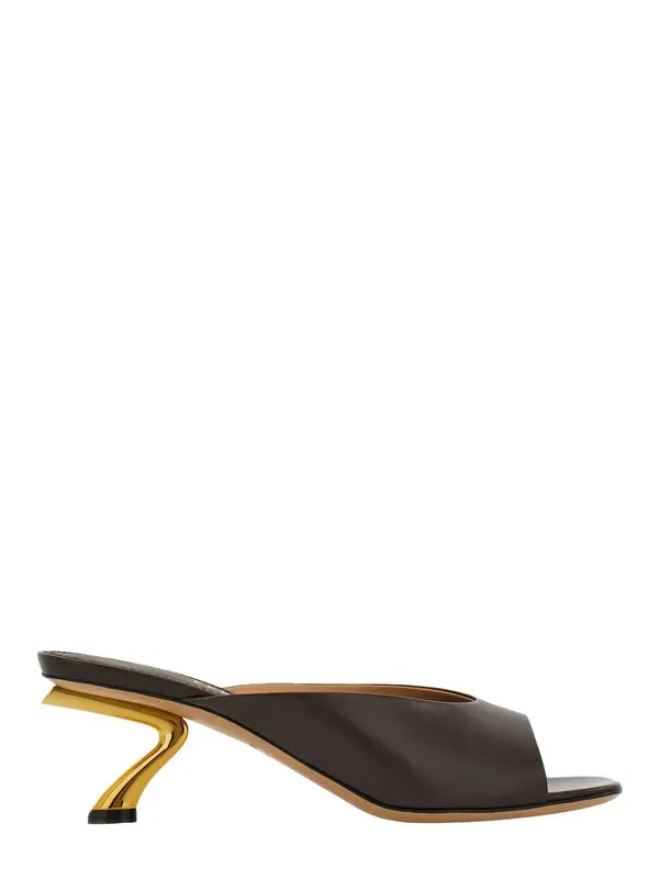 FERRAGAMO Leather Heeled Sandals - Marrone Scuro