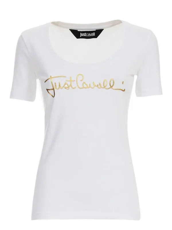 Just Cavalli Stretch Cotton T-shirt With Front Logo - White