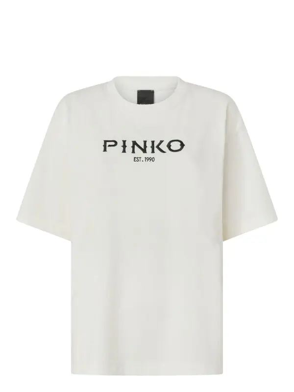 Pinko Cotton T-shirt With Logo Print - White
