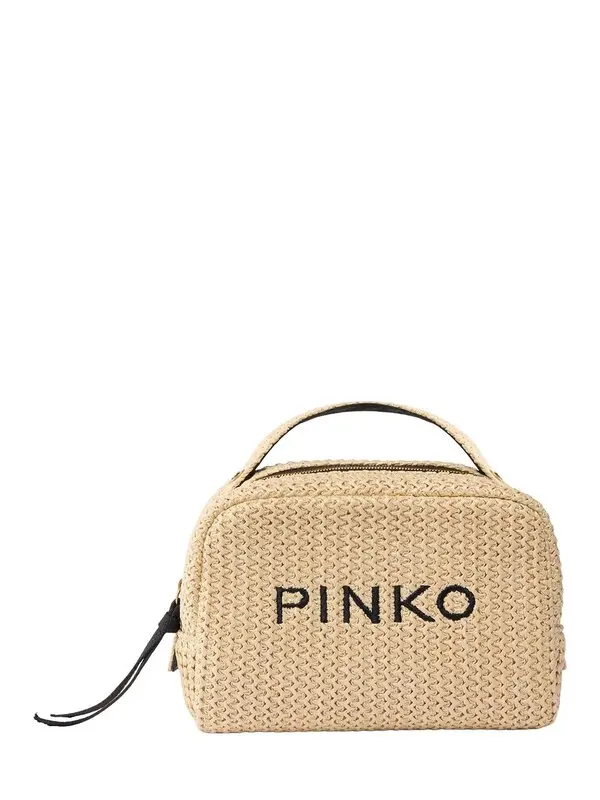 Pinko Small Raffia Bag With Logo - Natural