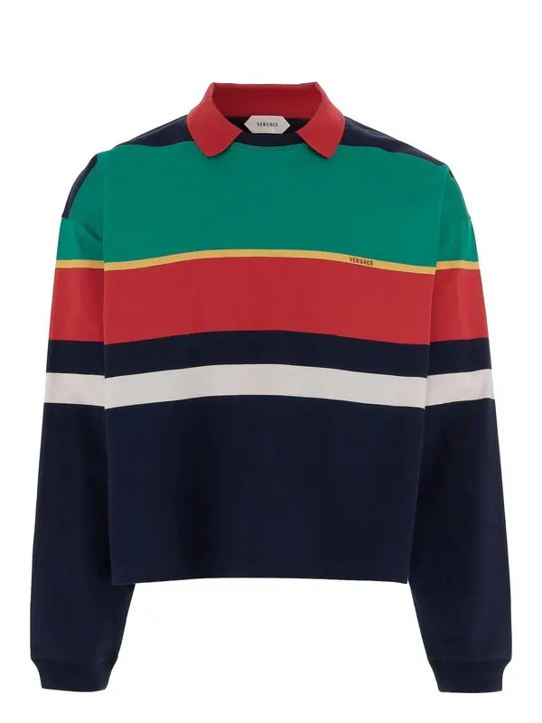Versace Striped Cotton Polo Shirt - Red