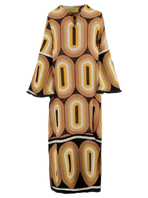 PHILIPPA 1970 Long Linen Dress With Geometric Print - Multi