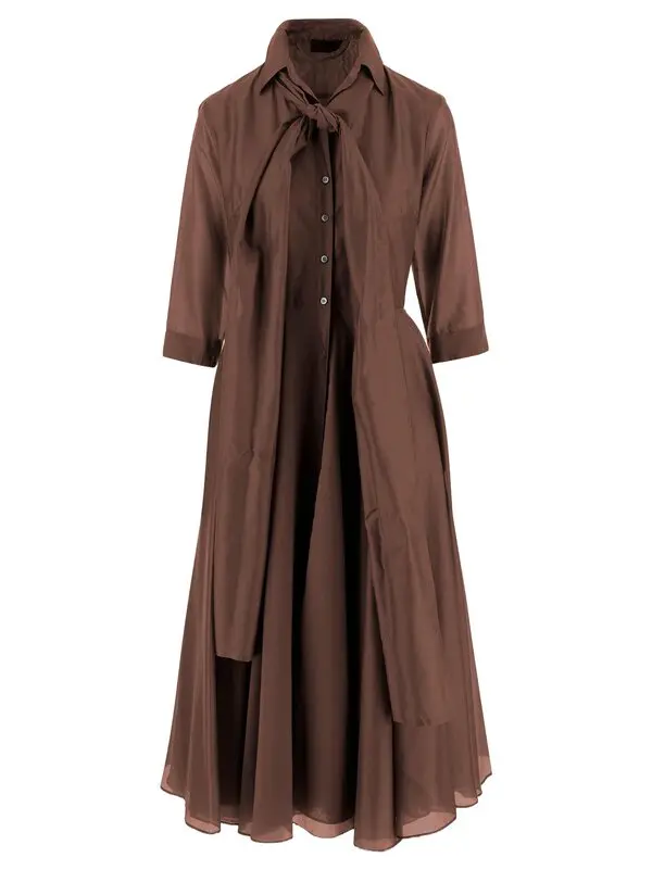 F.IT Lyocell Blend Dress With Knotted Collar - Brown