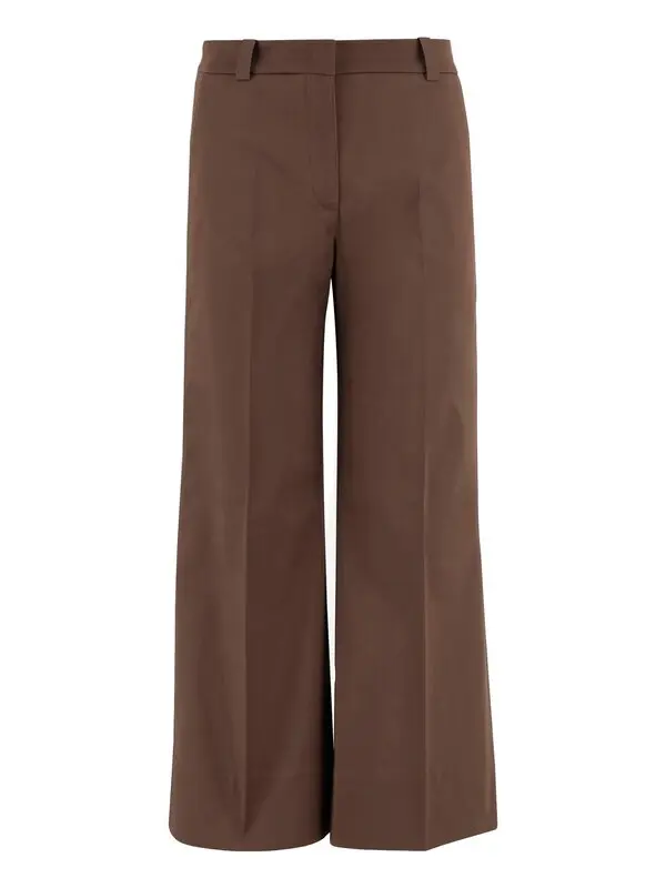 QL2 DONNA Brown Stretch Cotton Wide Leg Pants - Marrone