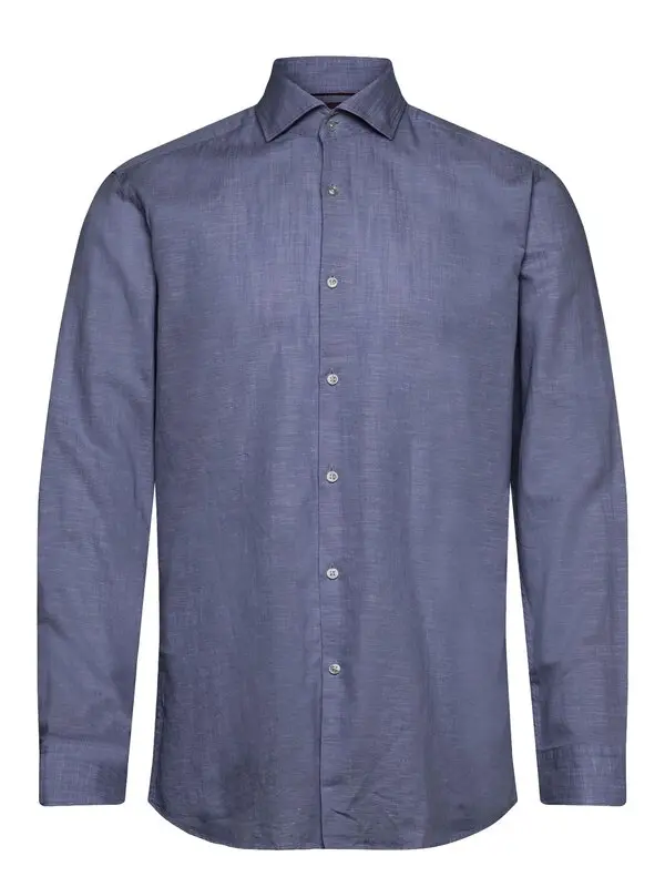 Hugo Boss Cotton And Linen Shirt - Blue