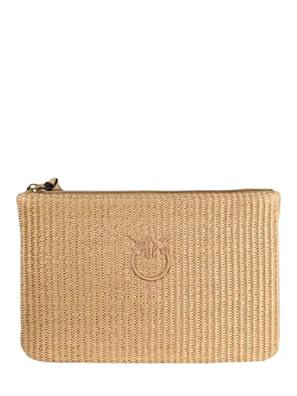 Pinko Raffia Clutch With Logo Detail - Natural