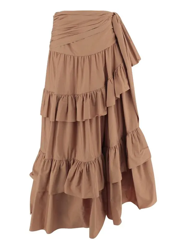 Chloé Cotton Poplin Ruffled Skirt With Bow Detail - Brown