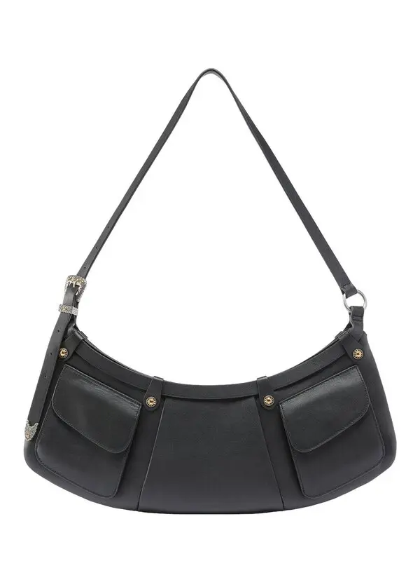 Pinko Leather Shoulder Bag With Pockets - Black