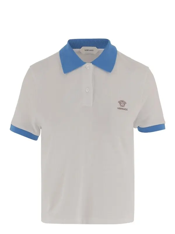 Versace Cotton Polo Shirt With Logo - White