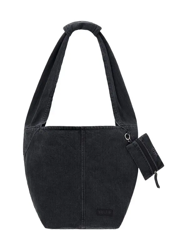 SOLID HOMME Cotton Denim Shoulder Bag - Nero