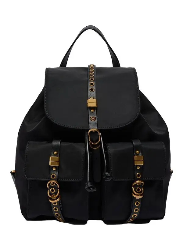 Pinko Nylon Backpack With Love Birds Logo - Black