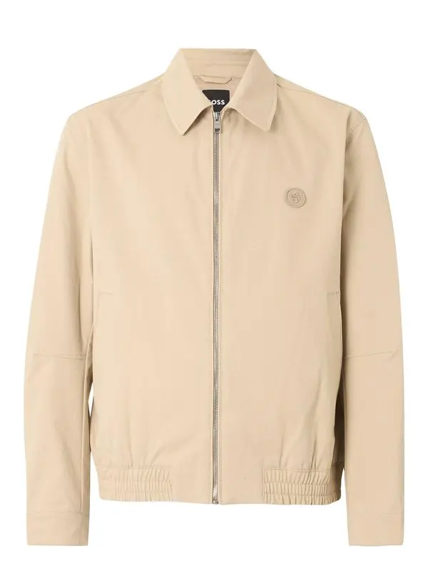 Hugo Boss Stretch Cotton Jacket With Logo Detail - Beige