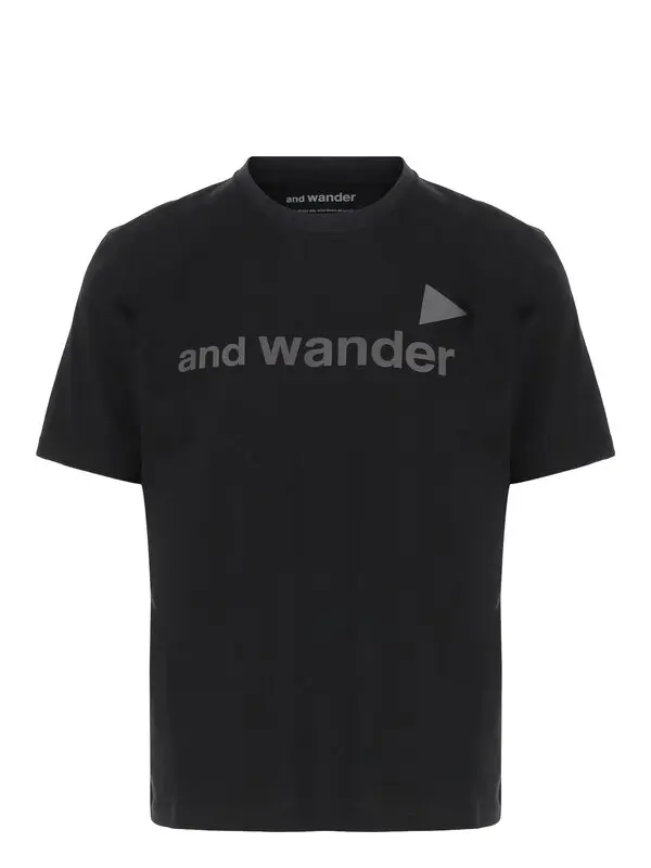 AND WANDER Cotton T Shirt With Lettering Logo - Nero