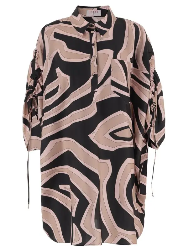 Emilio Pucci Silk Labyrinth Print Shirt Dress - Red