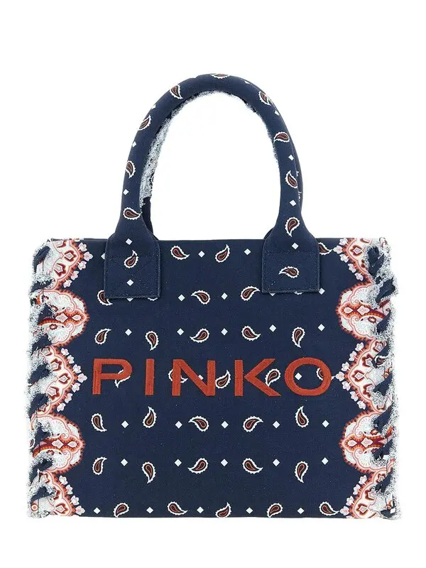 Pinko Cotton Shopper Bag With Logo And Fringed Details - Red