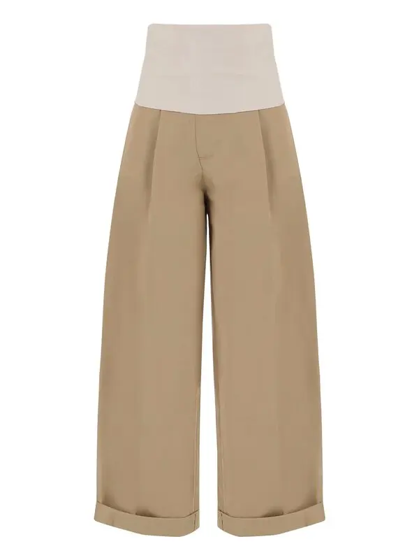 DARKPARK Cotton Pants With Elastic Waistband - Beige