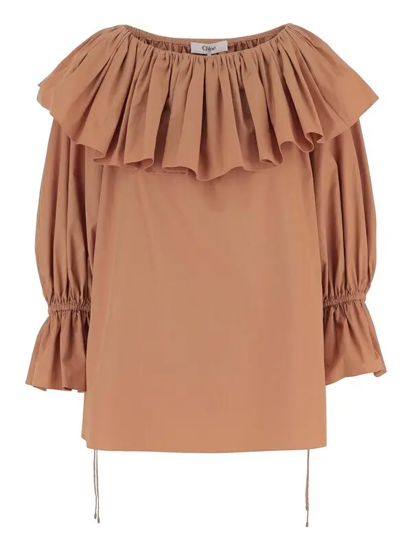 Chloé Cotton Top With Ruffles - Beige