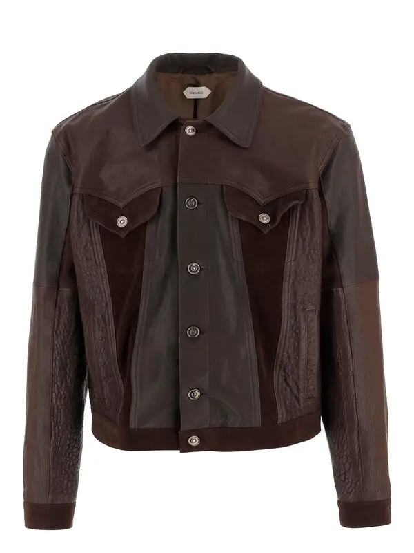 Versace Leather Paneled Jacket - Brown