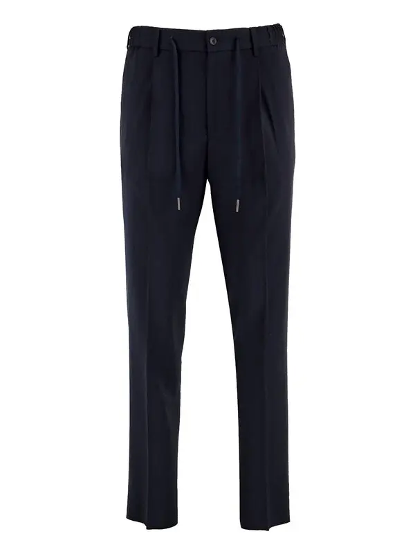 Tagliatore Navy Stretch Wool Trousers - Blue