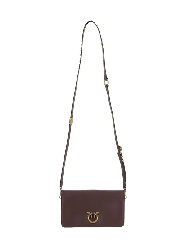 Pinko Leather Bag With Logo - Bordeaux