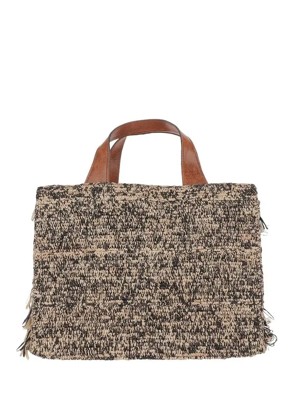 IBELIV Onja Raffia Tote Bag With Leather Handles And Fringe Detail - Red