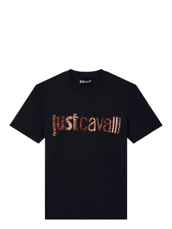 Just Cavalli Cotton T Shirt With Logo Print - Black
