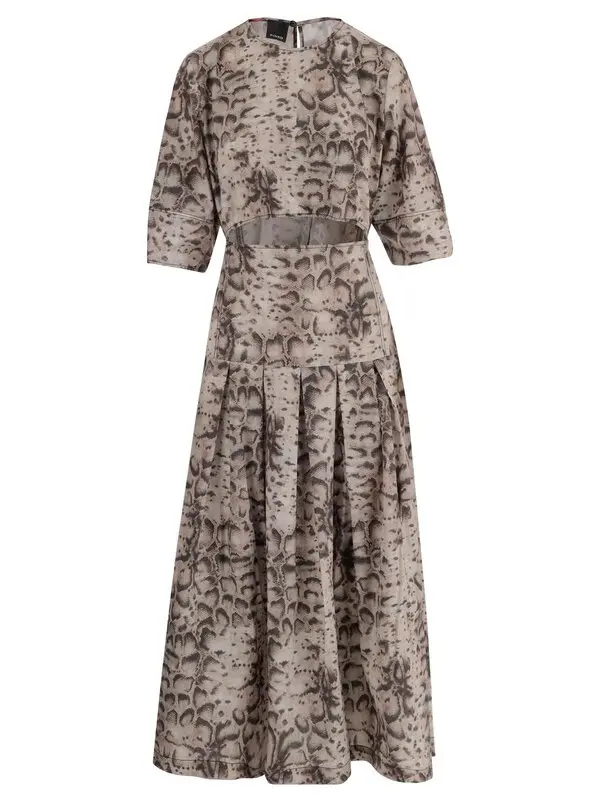 Pinko Cotton Dress With Animal Print And Ruffled Skirt - Red