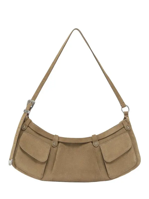 Pinko Suede Shoulder Bag With Flap Pockets - Green