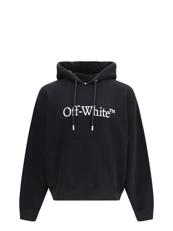 Off-White Cotton Hoodie With Contrast Logo Print - Nero