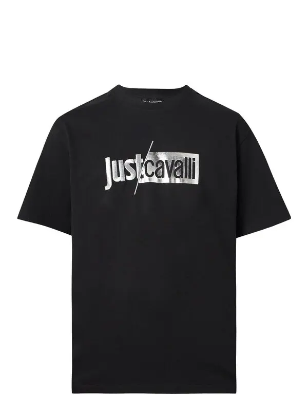 Just Cavalli Cotton T Shirt With Logo - Black