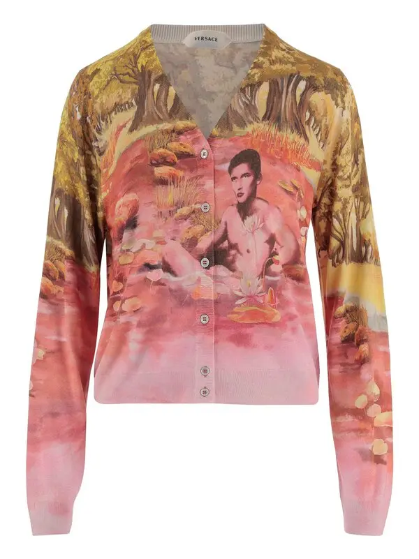Versace Cardigan With Naturist Print - Red