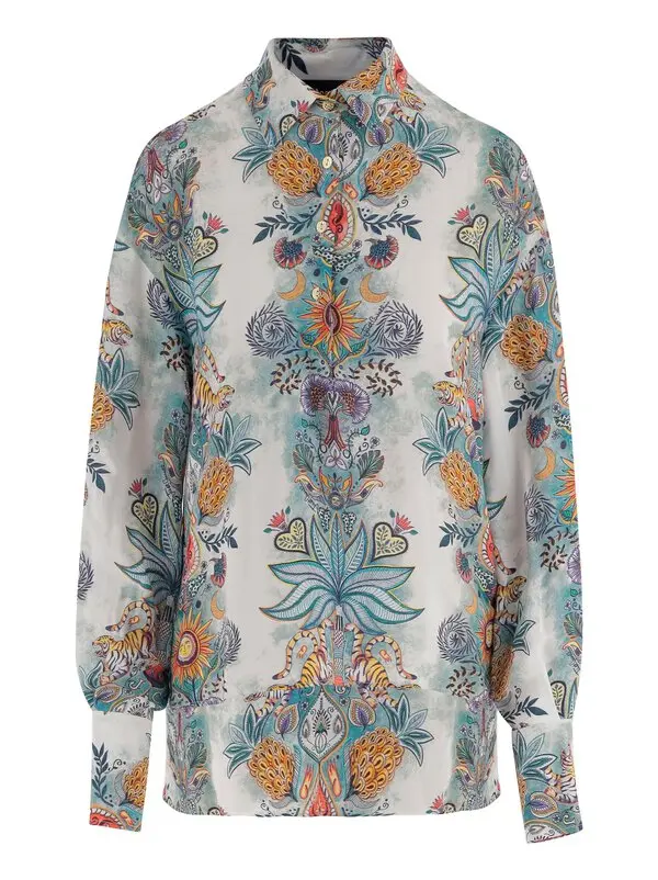 Just Cavalli Viscose Shirt With Botanical Print - Red