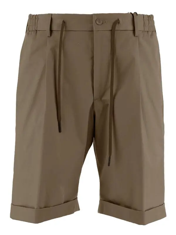 Tagliatore Stretch Cotton Tailored Shorts With Drawstring - Brown