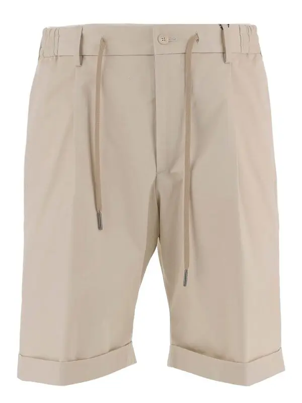 Tagliatore Stretch Cotton Shorts With Drawstring Waistband - Beige