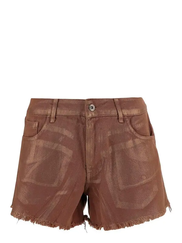 DON'T @ ME Cotton Shorts With Fringed Hem - Brown