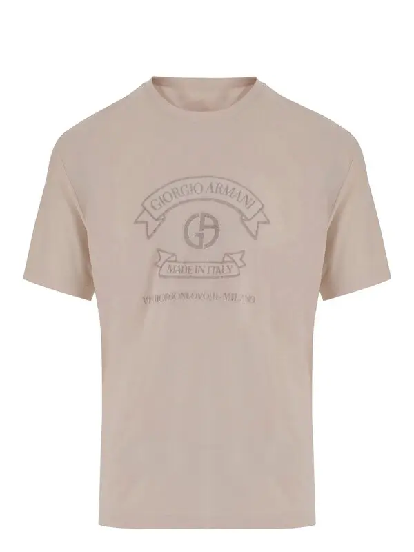 Giorgio Armani Viscose T Shirt With Logo Print - Beige