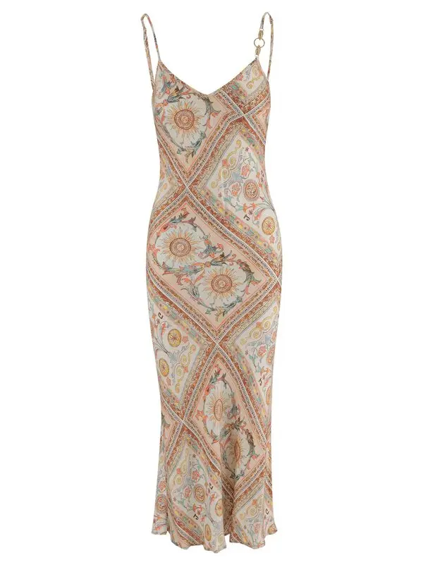 Just Cavalli Long Viscose Dress With Patterned Print - Red