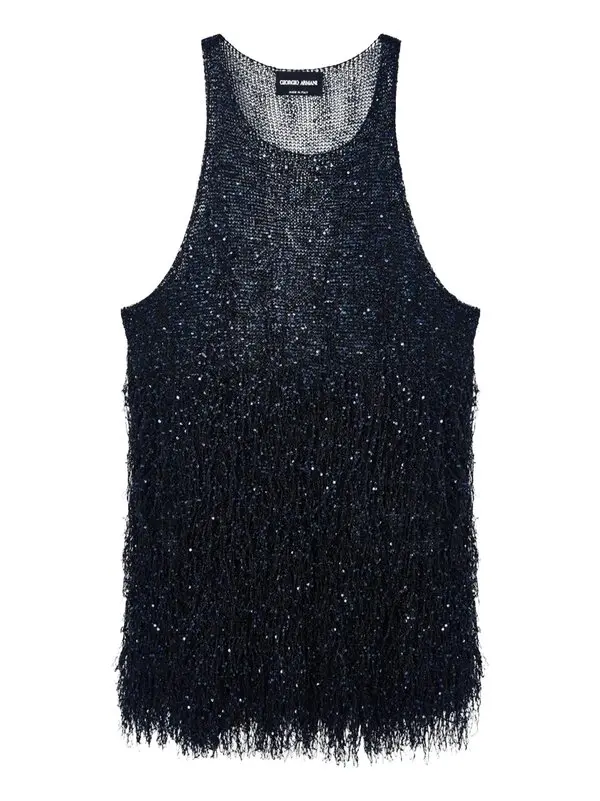 Giorgio Armani Lurex Jersey Top With Sequined Fringes - Blue