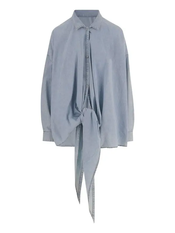 DARKPARK Romy Cotton Shirt With Front Tie Detail - Light Denim
