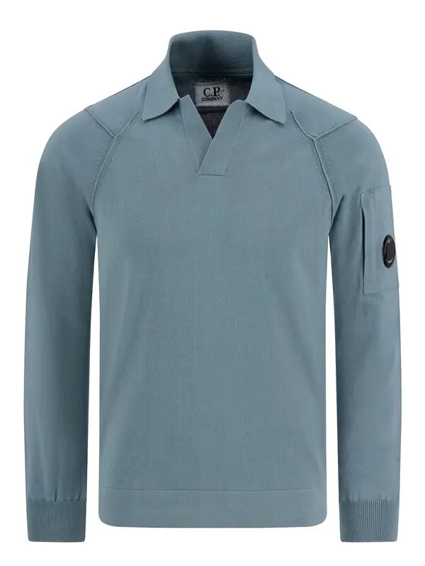 C.P. COMPANY Long Sleeved Cotton Polo Shirt - Blue
