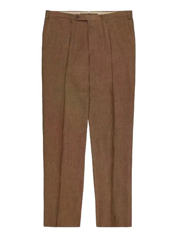 Incotex Micro Houndstooth Linen Trousers - Brown