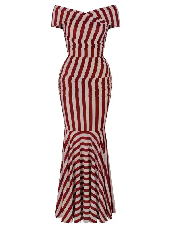 Dolce & Gabbana Striped Ruched Maxi Dress - Red