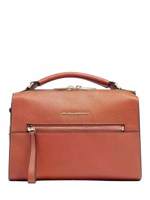PIQUADRO Grained Leather Shoulder Bag - Orange