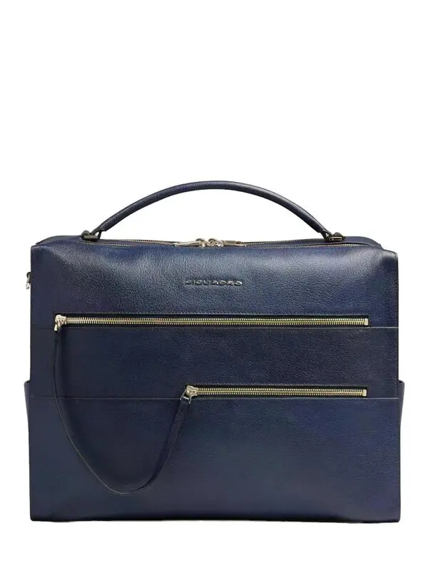 PIQUADRO Grained Leather Laptop Bag - Blue