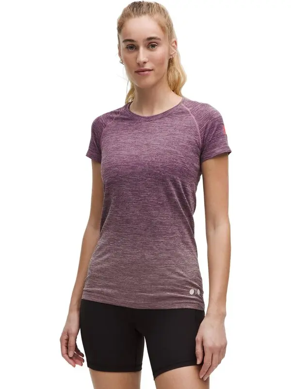 Lululemon Team Canada Swiftly Tech Short Sleeve Shirt 2.0 Hip Length - Sunset Stripe Mystic/grit Pink